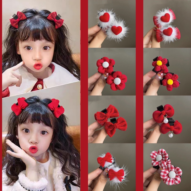 New Year Hair Accessories Cute Children's Hair Clips Bow Bangs Clip Set ...