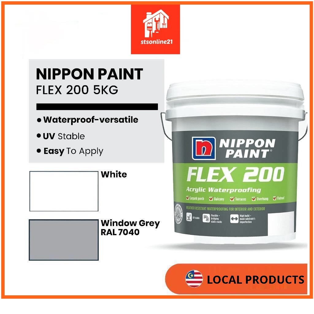 NIPPON Flex 200 Acrylic Waterproofing 5KG Grey White Roof & Wall ...
