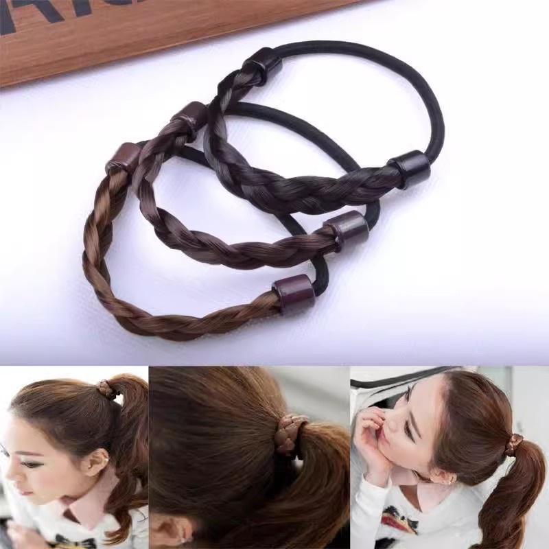 Girl Wig Hair Ring Braid Ponytail Rubber Band Natural Fluffy Wig Head ...