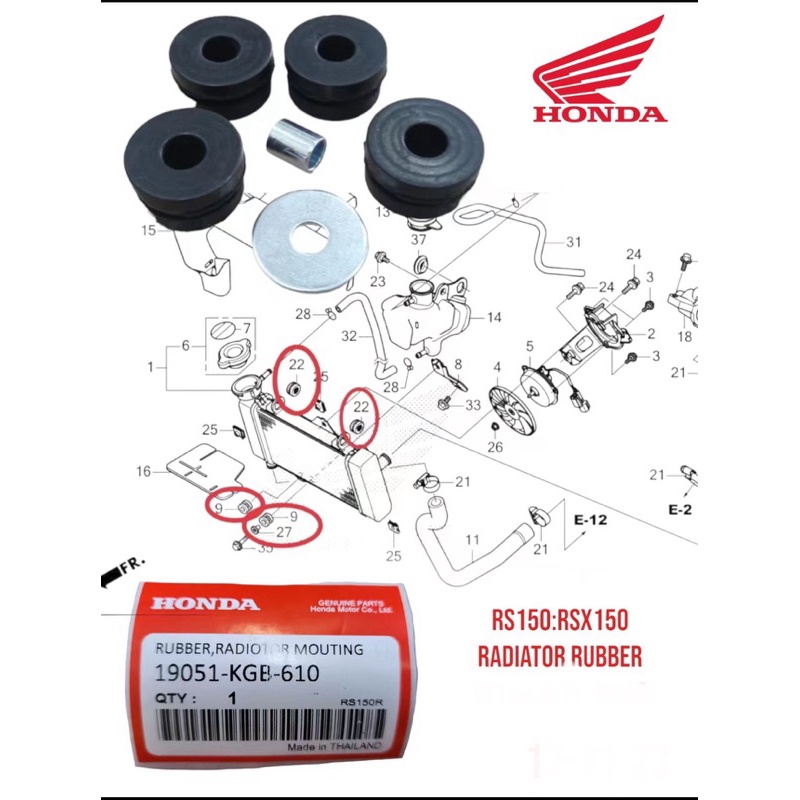 HONDA RSX / RS150 RADIATOR BUSH SET GETAH TANGKI COOLANT THAI ORI 19051 ...