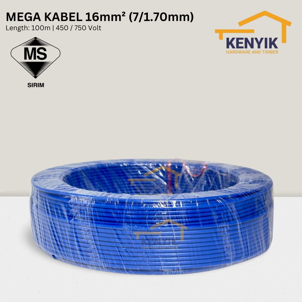 MEGA KABEL [100m] 16mm Insulated PVC 100% Pure Copper Cable (SIRIM ...