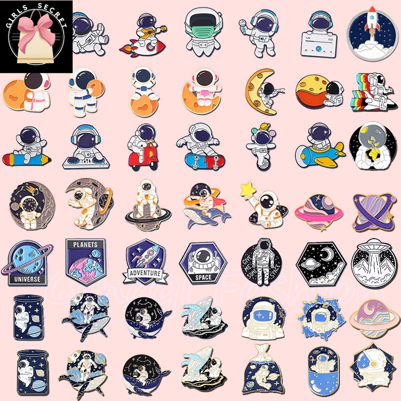 QQBclassicPins Cute Planet Astronaut Enamel Pins Space Whale Moon Star ...