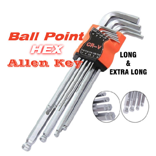 MYHOME 9pcs Ball Point Hex Allen Key ( EXTRA LONG ) Allen Key Set ...