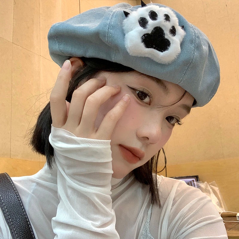Original Cowboy Bear Beret Female Cute Cartoon Puppy Paw Panda Autumn ...