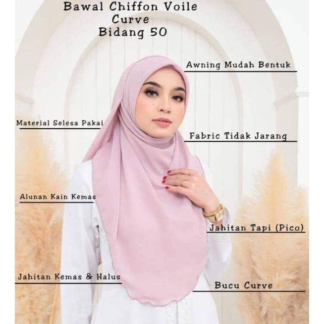 Tudung Bawal Chiffon Voile Curve Ruffle Bidang 50 Tudung Bawal Nikah ...