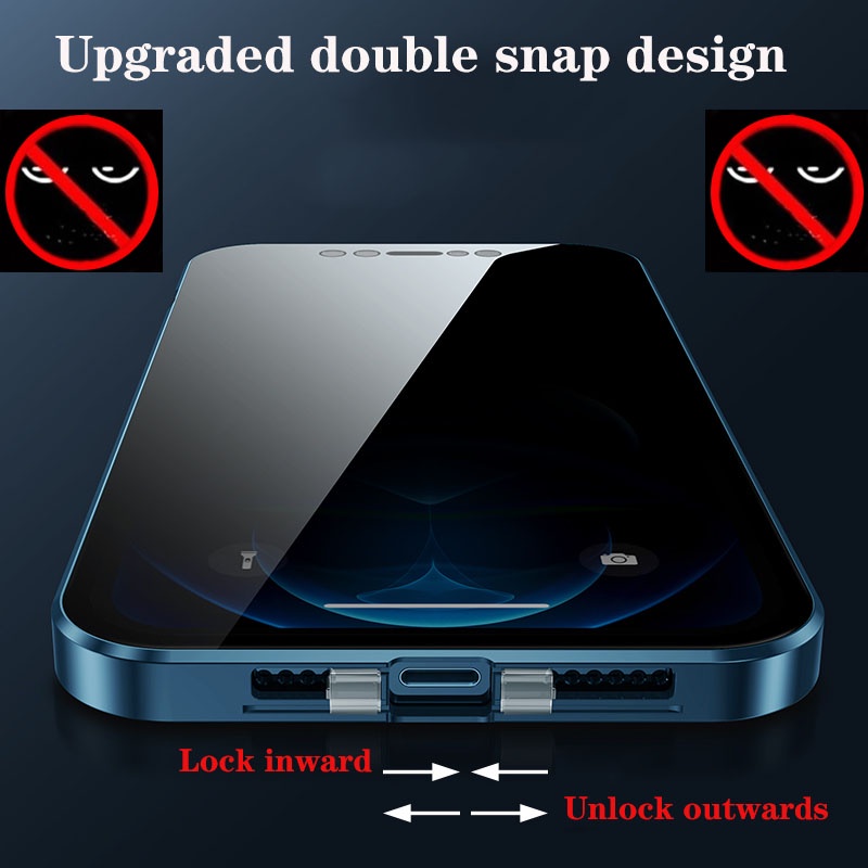 360 Degree Protection Privacy Metal Double Sided Glass Case For iPhone ...