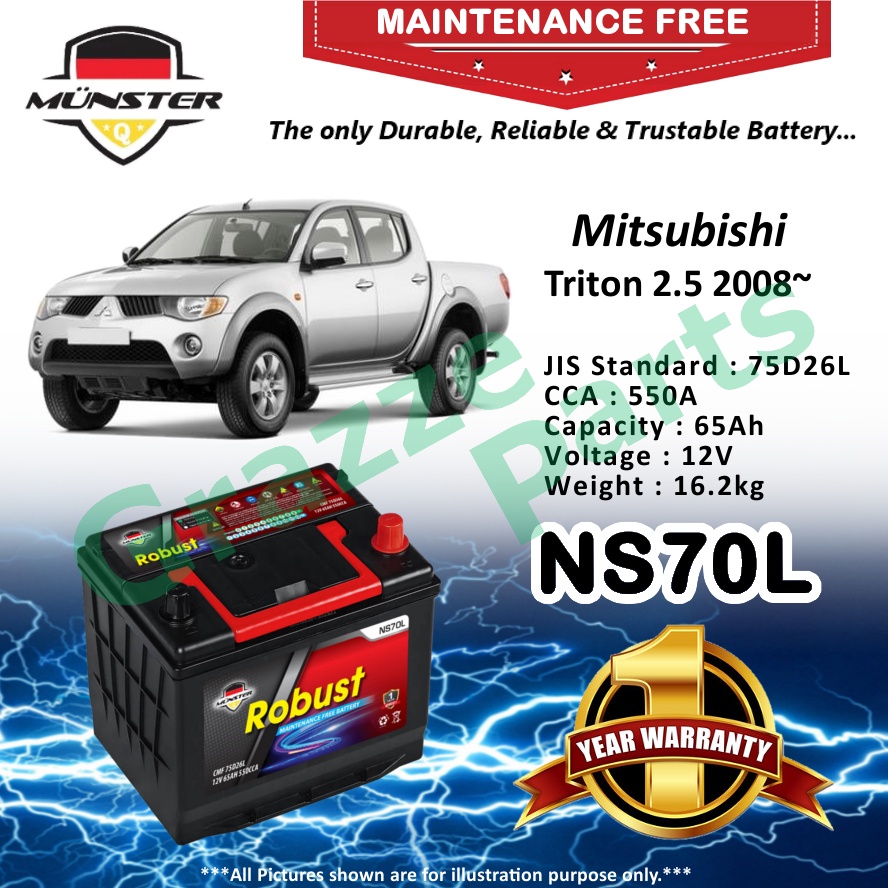 Münster Robust MF CMF NS70 | NS70L | 75D26L (65AH) Car Battery Bateri ...
