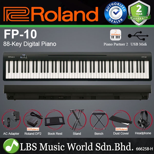 Roland FP-10 88 Key Digital Piano Black Portable Package Electric ...