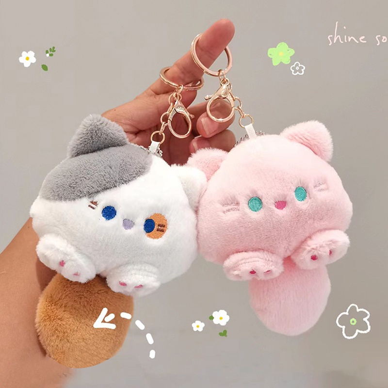 Cartoon Cat Keychain Student Keyring Soft Winter Bag Pendant Girl's ...