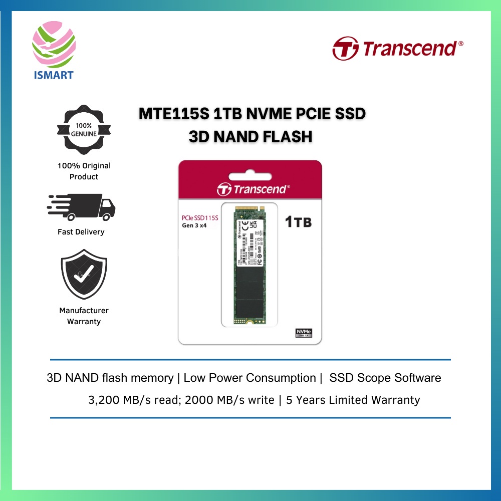 TRANSCEND 1TB PCIE M.2 SSD MTE115S | Shopee Malaysia