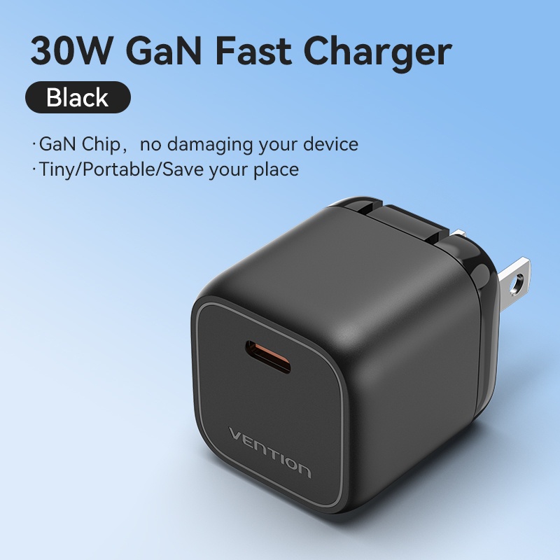 Vention Gan Fast Charger 30W Wall Charger USB-C Power Adapter Foldable ...
