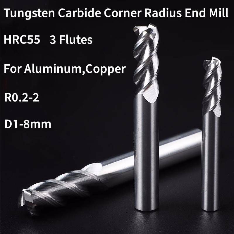 1pc Tungsten Carbide Corner Radius HRC55 Bull Nose End Mill 1mm-8mm ...