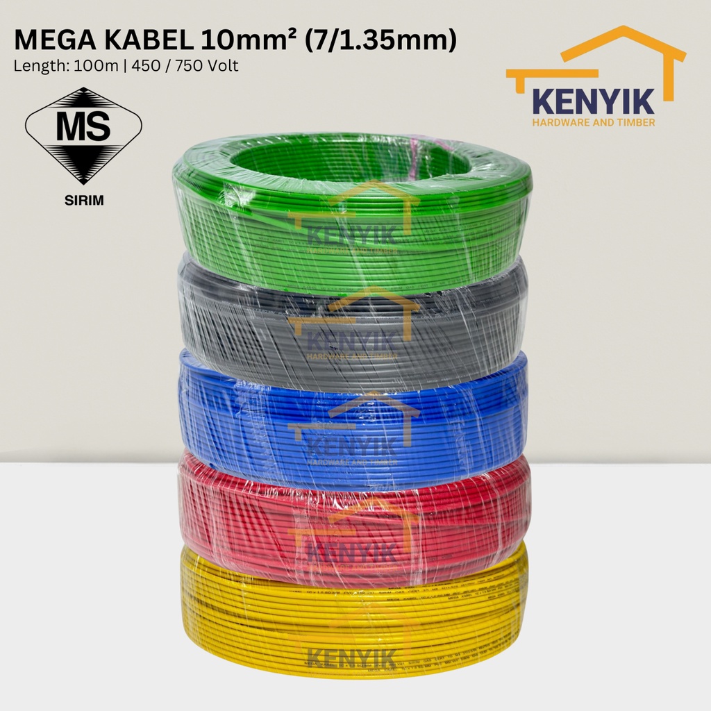 MEGA KABEL [100m] 10mm Insulated PVC 100% Pure Copper Cable (SIRIM) | Shopee Malaysia
