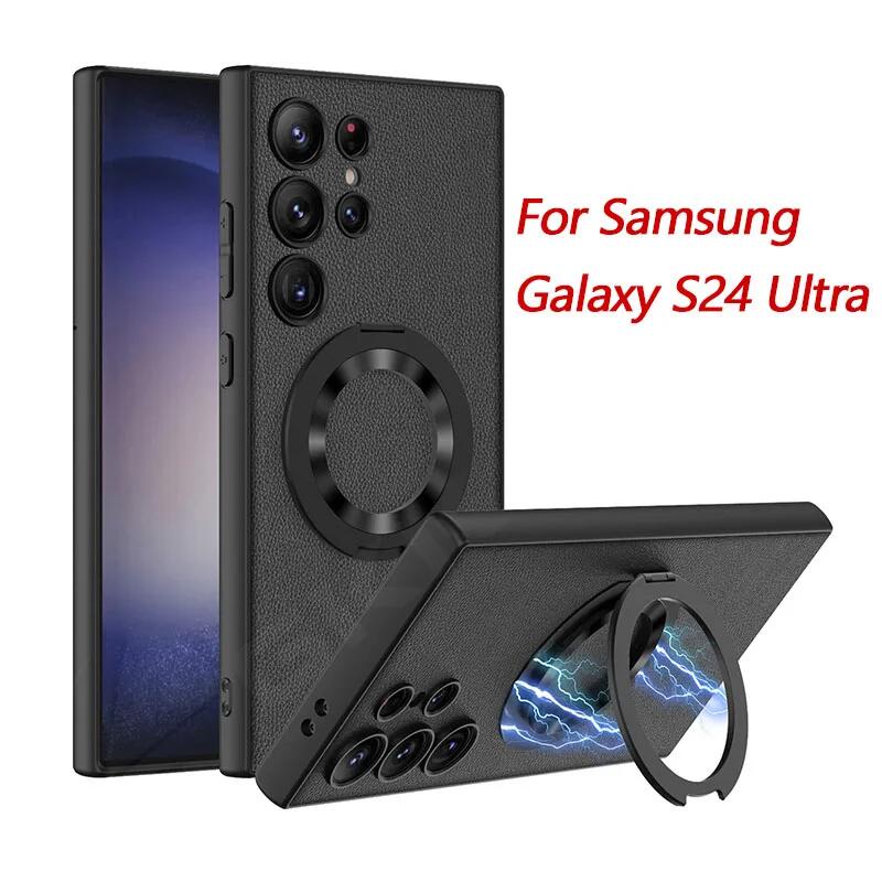 GKK Luxury Plain Leather Magnetic Bracket Phone Case For Samsung S24 ...