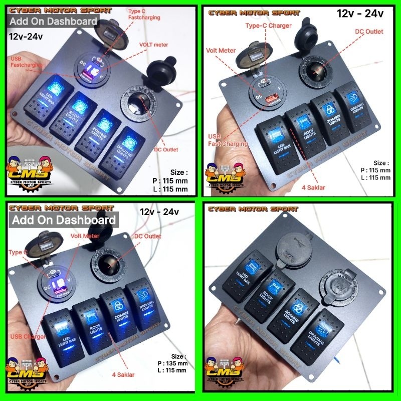 TOMBOL Universal 12v 24v car switch. on off switch dashboard panel ...