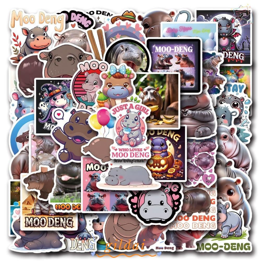 GILDAI 50PCS Stickers, Baby Hippo Cartoon Animal Sticker, Waterproof ...