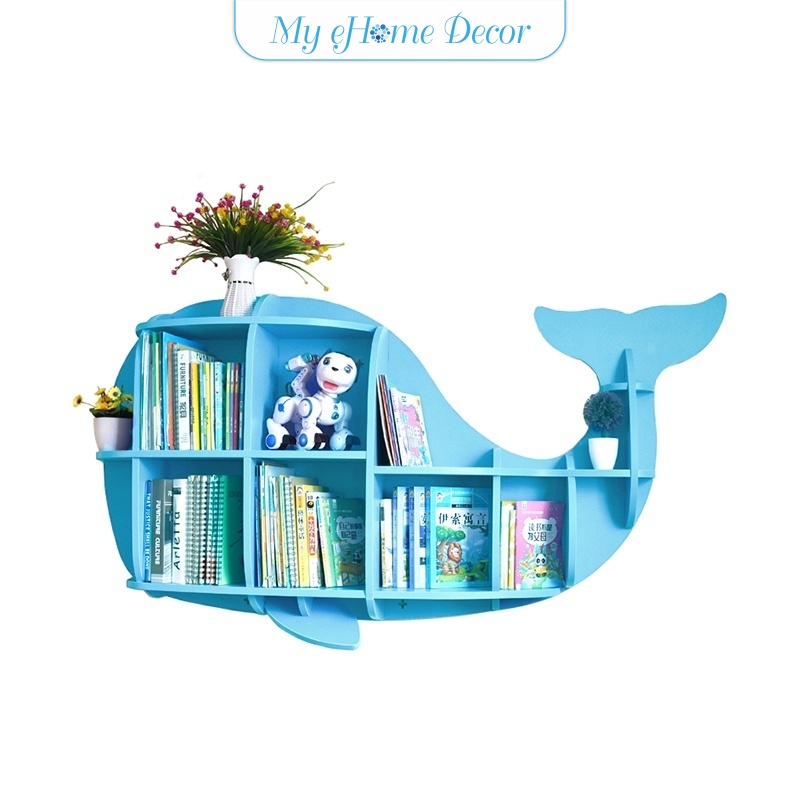 Nordic 3D Whale design wall hanging bookshelf children bedroom storage ...