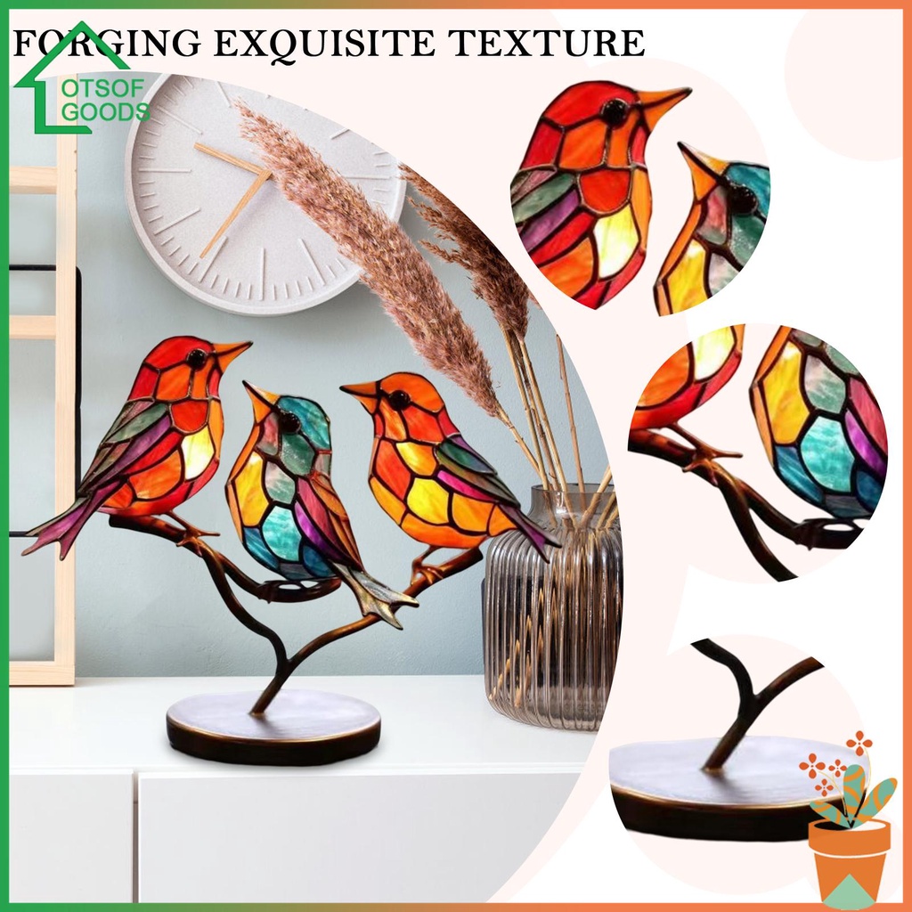 lotsofgoods Desktop Birds Sculpture Art Craft Colorful Birds Stained ...