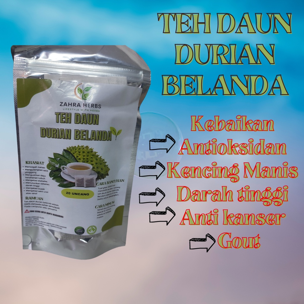 Teh Daun Durian Belanda Asli 20 Uncang | Herbal Tea | Soursop Leaf Tea ...