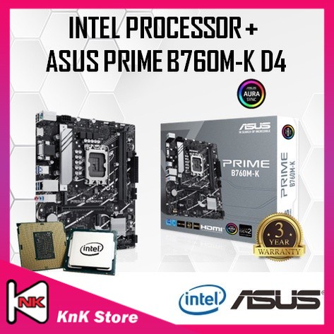 Asus PRIME B760M-K D4 B760 LGA1700 Motherboard + Intel 12TH / 13TH GEN CORE I3 / I5 / I7 / I9 ...