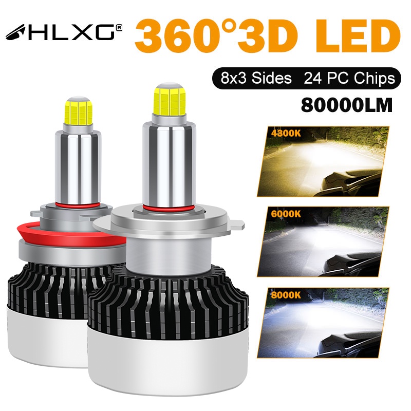 360 H7 LED 80000LM H11 Car Headlight Bulb HB3 HB4 H1 Hir2 9012 9005 ...