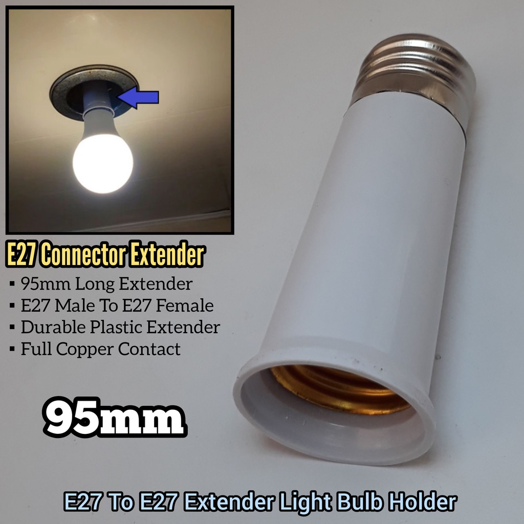 Extension 95mm Length E27 To E27 Extender Ceiling Light Lamp Bulb ...