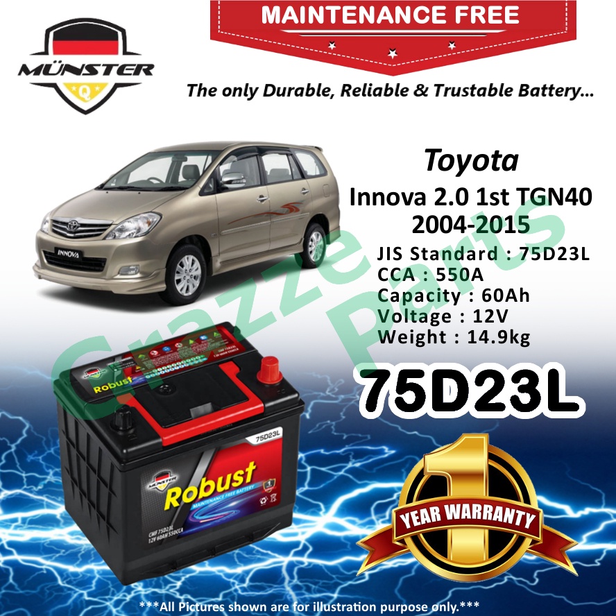 Münster Robust MF CMF 75D23 | 75D23L (60AH) Car Battery Bateri Kereta ...