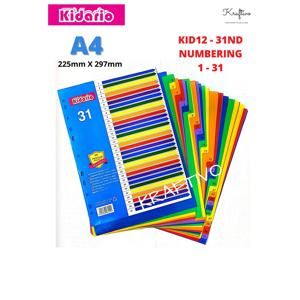A4 KIDARIO 11 HOLES PP PLASTIC INDEX DIVIDER SUITABLE FOR RING FILE ...
