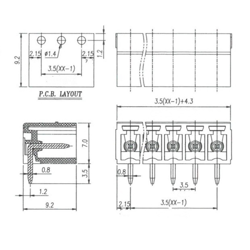 5sets 2/3/4/5/6/7/8/9/10Pin 15EDG KF2EDG 3.5mm PCB Screw Terminal Blocks Connector Right Angle ...