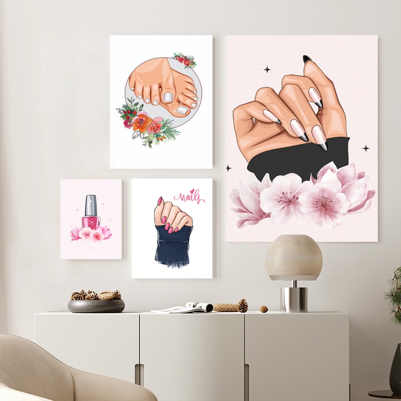 Nail Salon Decoration Poster Hand Nail Display Canvas Painting Nail ...