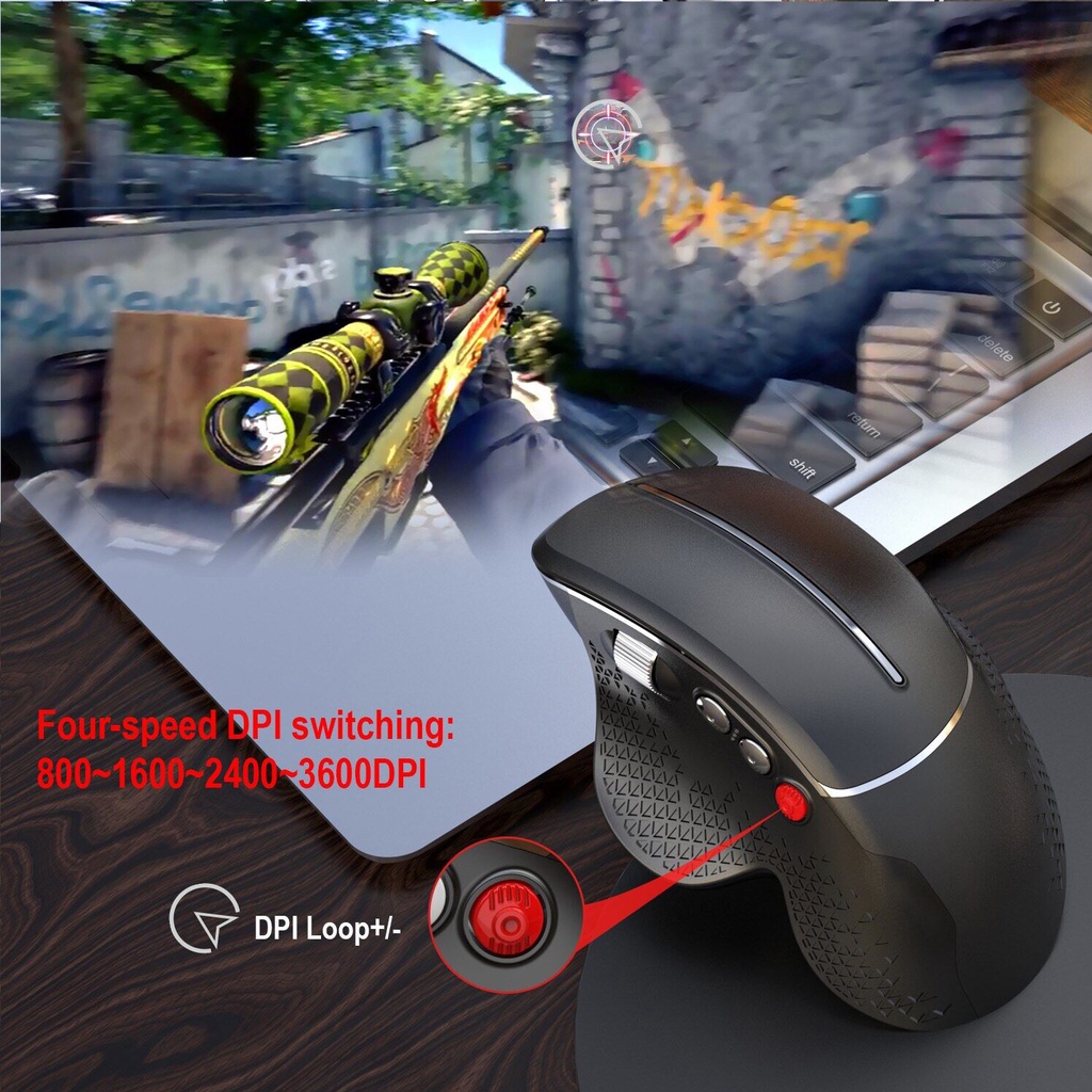 Jomaa 2.4G Wireless Side Roller Mouse Vertical Gaming Mouse for Gamer ...