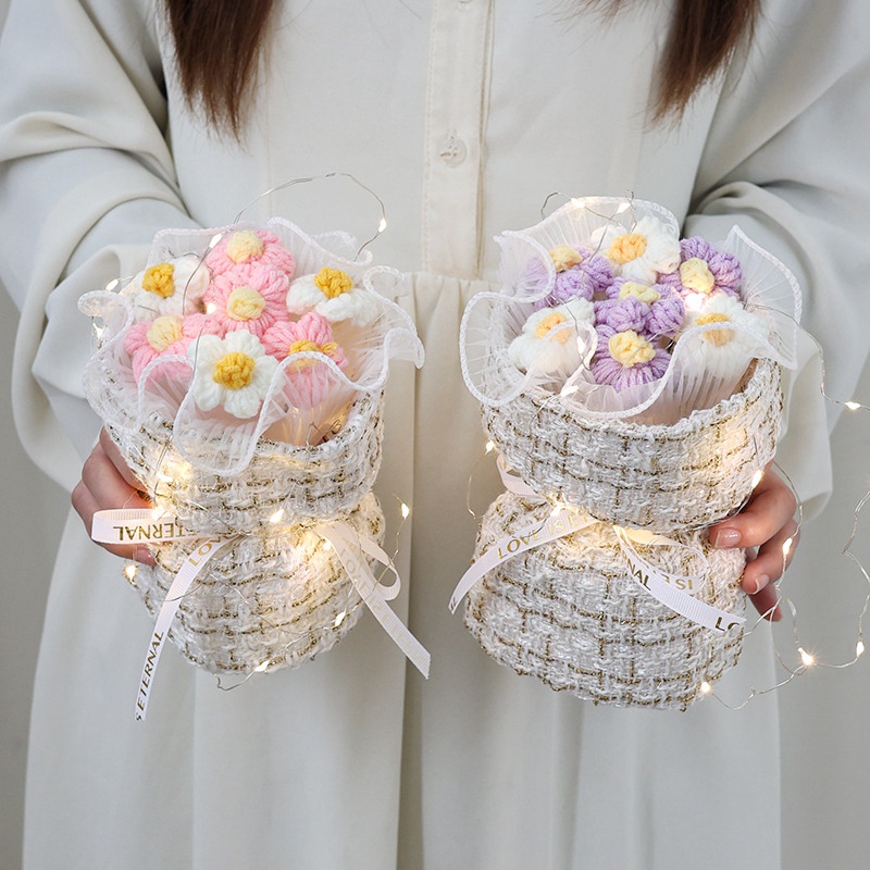 Crochet Flowers Bouquet Set Puffs Flowers with Bag Cute Bouquet Wedding ...