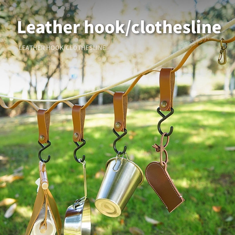 10-piece Set Leather Buckle Hook Camping Clothesline Leather Hook ...