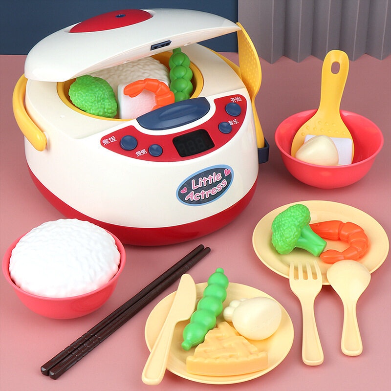 Red Electric Rice Cooker Kitchen Toy Set - Cooking Role-Playing Kids ...