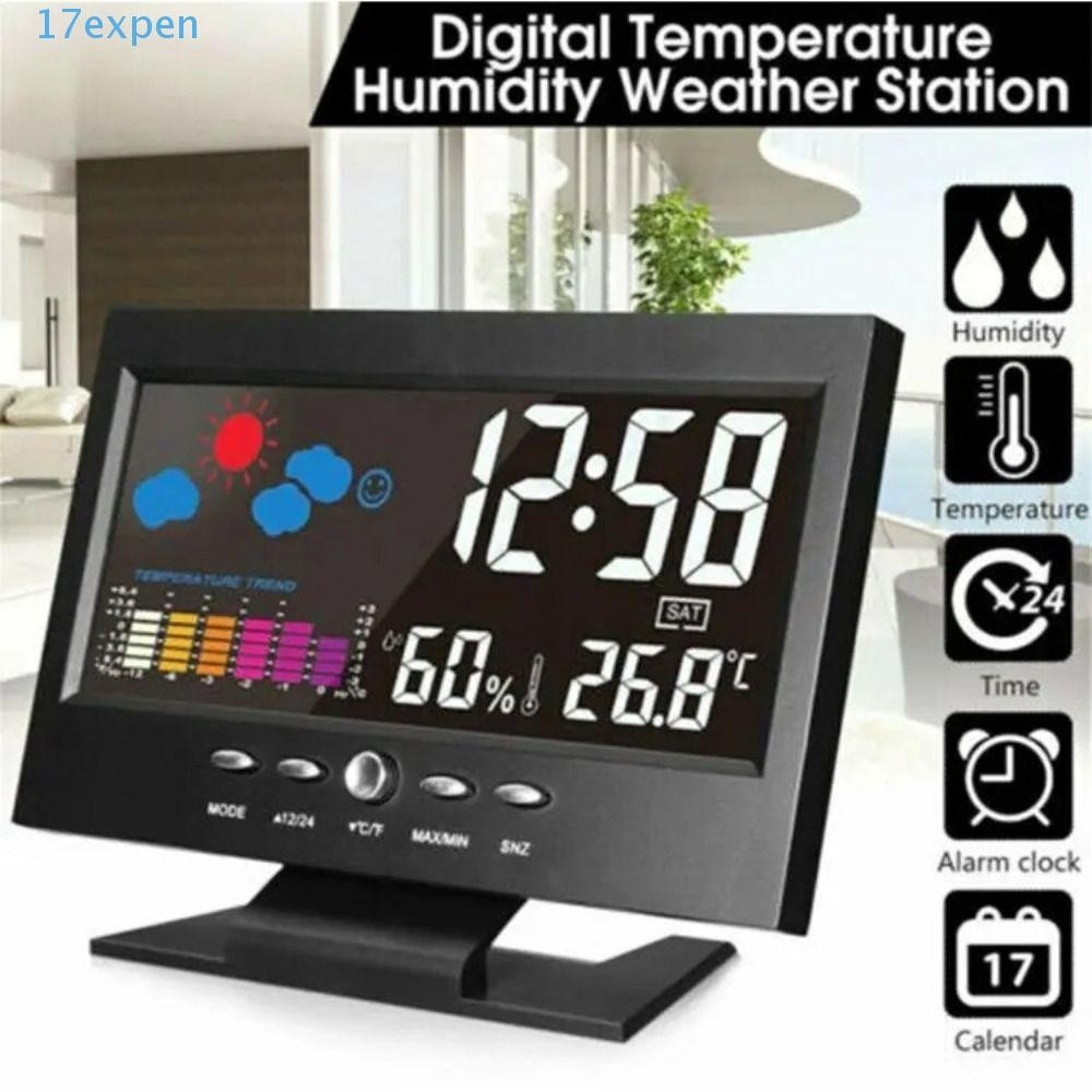 EXPEN LED Weather Clock, Perpetual Calendar Color Screen Electronic ...