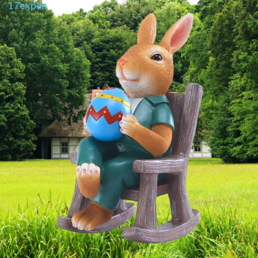 EXPEN Easter Bunny Statues, Cute Resin Crafts Rabbit Egg Rocking Chair ...