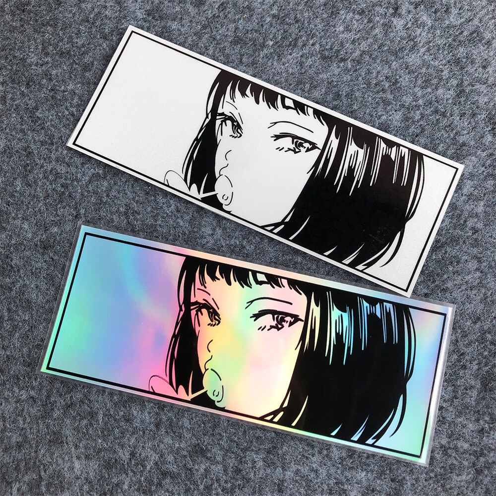 Laser Rainbow/Reflective JDM Anime Girl Accessories Decals Motorcycle ...
