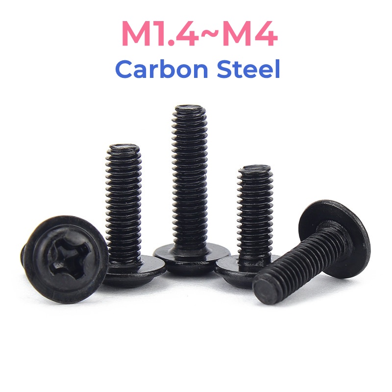Black Zinc Carbon Steel Phillips Round Head Washer Screw M1.4 M1.7 M2 M2.5 M3 M3.5 M4 For PC ...