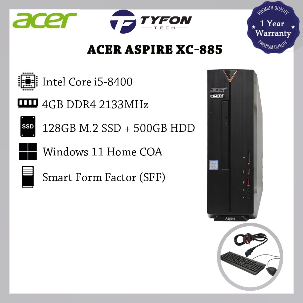Acer Aspire XC-885 i5-8400 4GB DDR4 RAM 128GB SSD + 500GB HDD Win 11 Home Desktop PC Computer ...