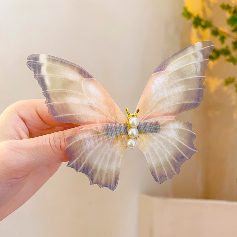 Super Fairy Butterfly Tassel Hair Clip Girls Crystal Mori Princess ...