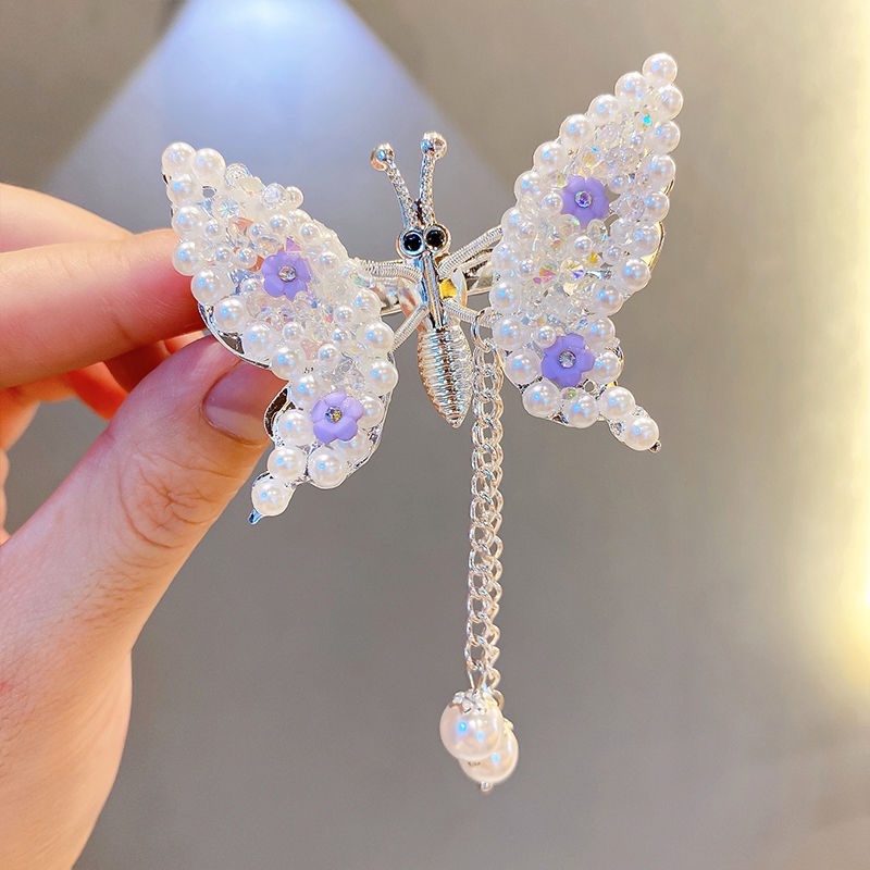 Super Fairy Butterfly Tassel Hair Clip Girls Crystal Mori Princess ...