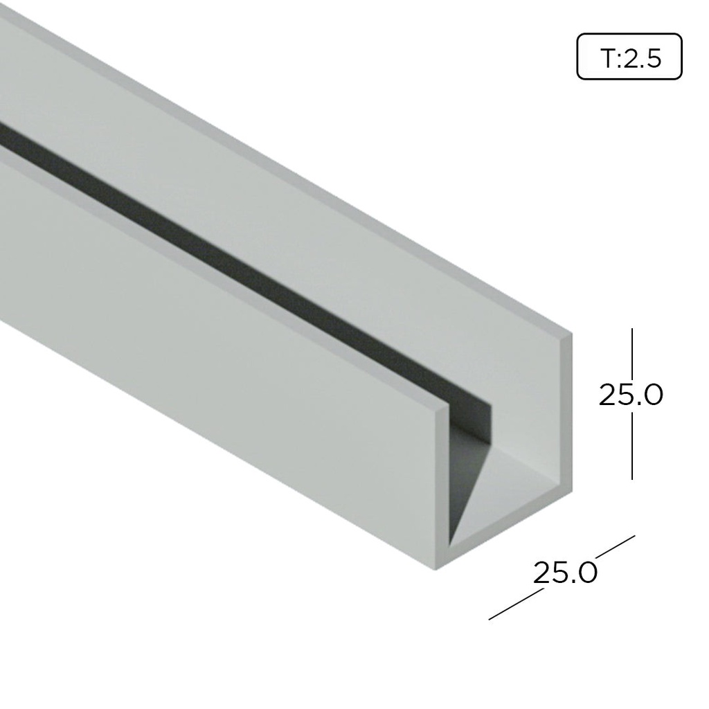 25mm x 25mm Aluminium Extrusion U Channel Frame Profile Thickness 2 ...