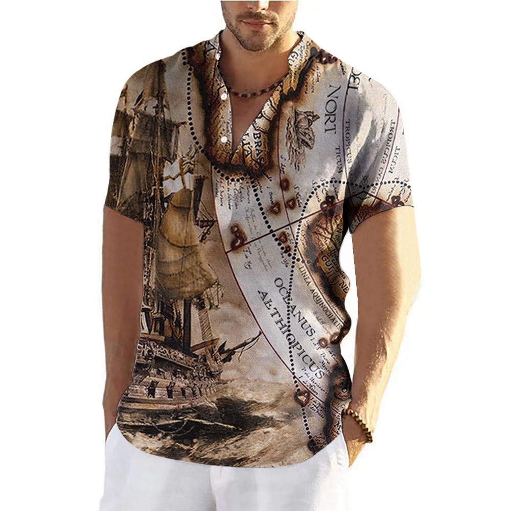 Summer Shirt Men's Henry Short Sleeve Top 3d Compass Graphic clothing ...