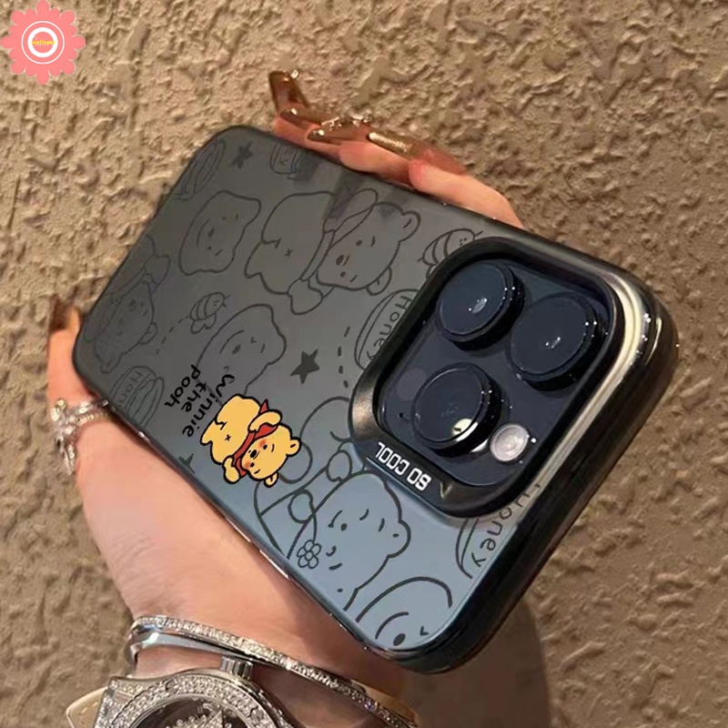 Cute Cartoon Winnie the Pooh Luxury Plating Metal Button Phone Case ...
