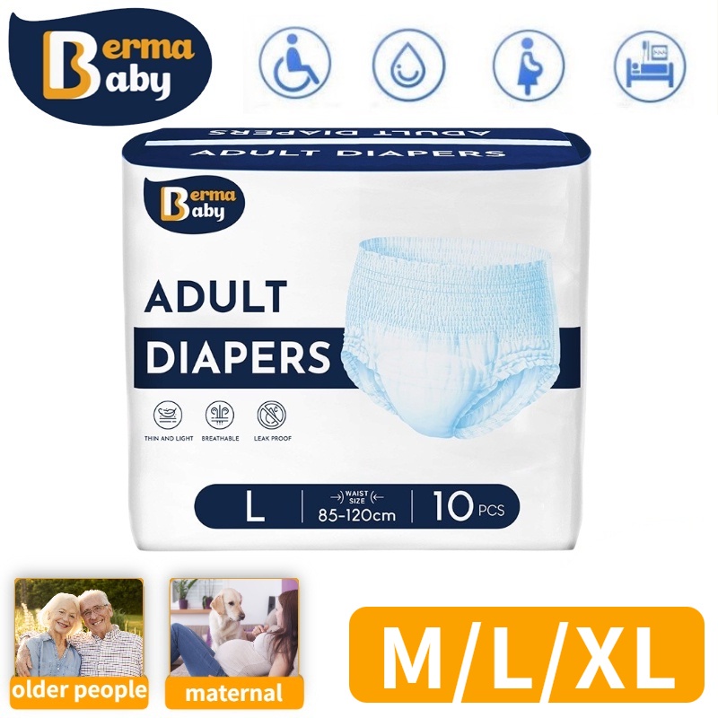 Breathable Adult Diaper Disposable Diaper High Absorption M/L/ XL(10pcs ...