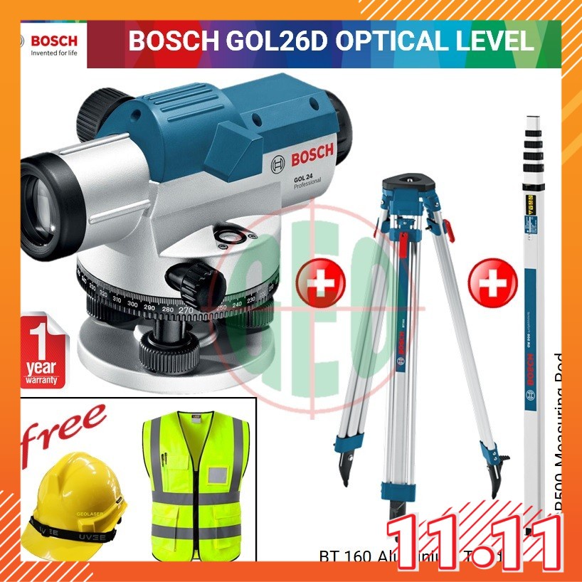 Bosch GOL26D / GOL32D Optical Dumpy Level With BT 160 Tripod And GR500 ...
