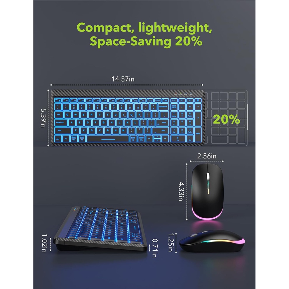 Jomaa Bluetooth 2 4g Wireless Keyboard And Mouse Backlit Slim