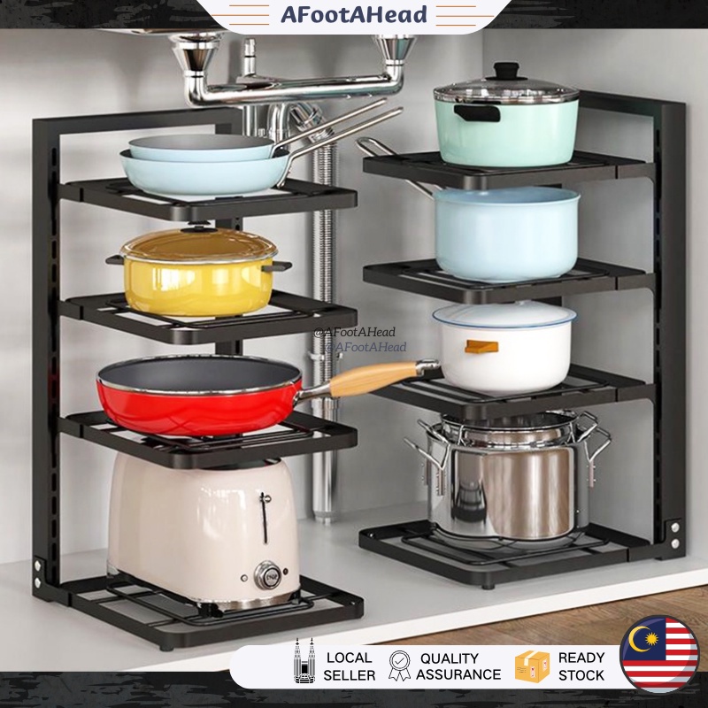 3-5 Tiers Adjustable Pot and Pan Rack Organizer Rak Bawah Sinki ...
