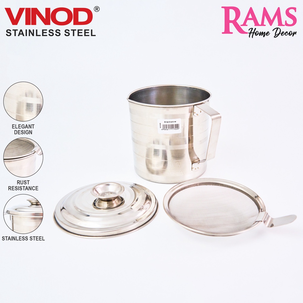 Vinod 1000ML Stainless Steel Oil Pot with Lid and Net / Oil Storage ...
