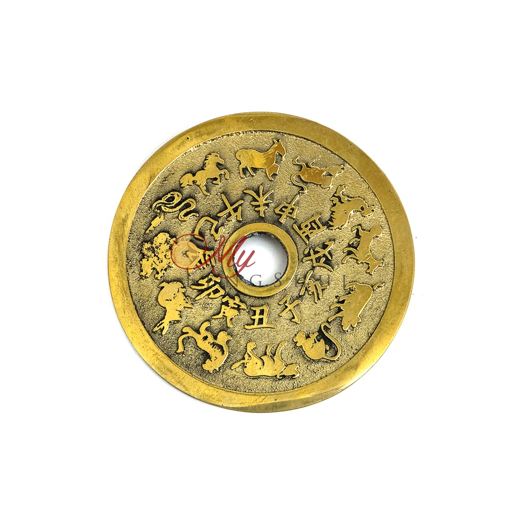 Feng Shui Yellow Brass 12 Zodiac Pakua Giant Big Coin Tai Sui Coin ...